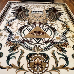 Masonic Woven Area Rug, 6x9, Freemason Illuminati Ring, Owl Tapestry ...