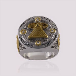 Custom Made Masonic Ancient Mason All Seeing Eye Pyramid Ring White and ...