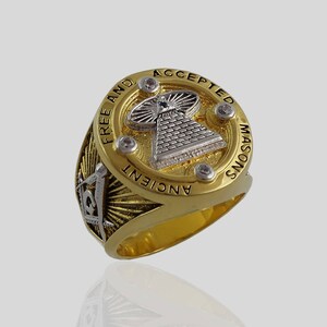 Handcrafted Masonic Ancient Mason All Seeing Eye Pyramid Ring White and ...
