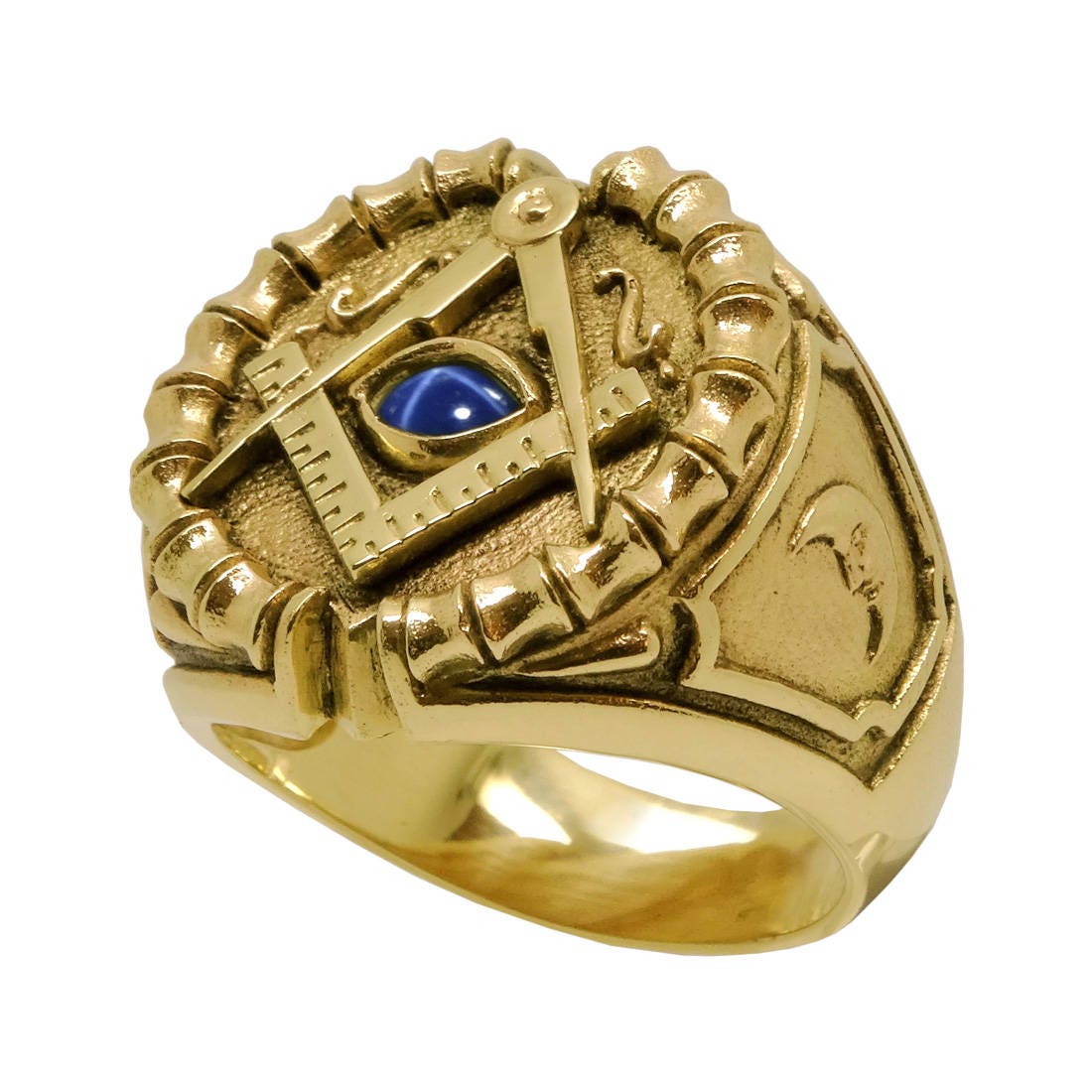 Masonic Ring Design for Men 10k Gold Ring Blue Star Sapphire - Etsy