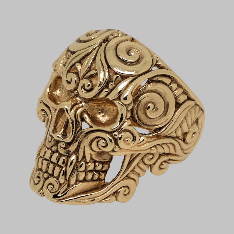 14K Solid Yellow Gold Ring Sugar Mexican Skull Ring Men - Etsy