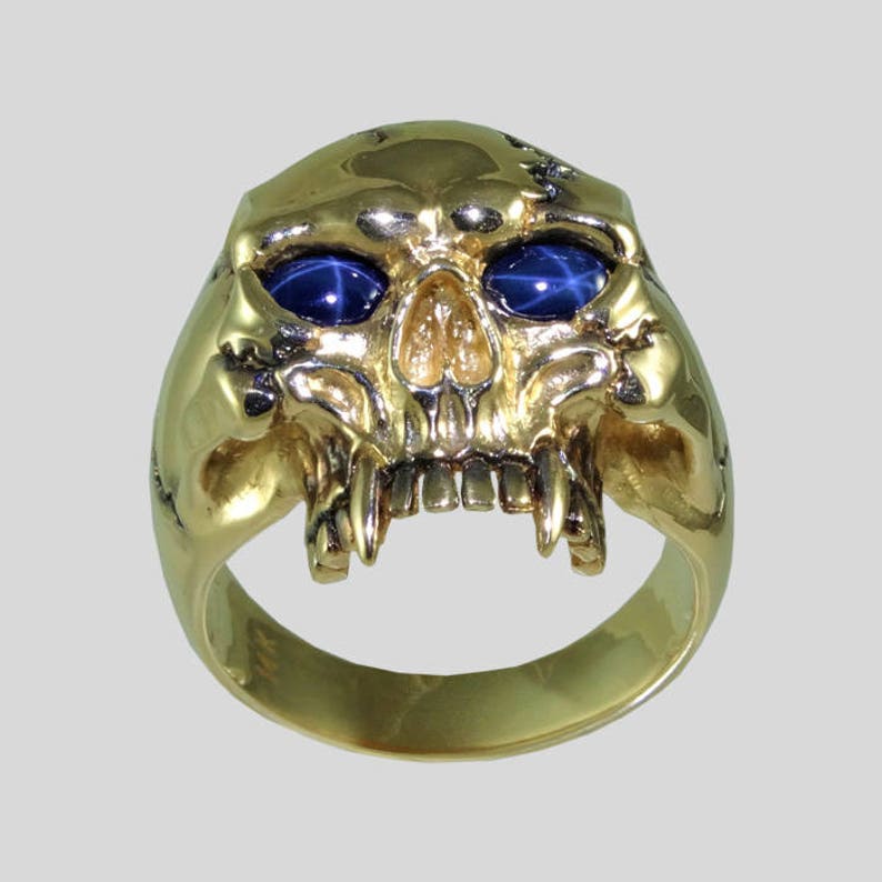 14K Vampire Skull Ring Solid Yellow Gold Skull Vampire - Etsy