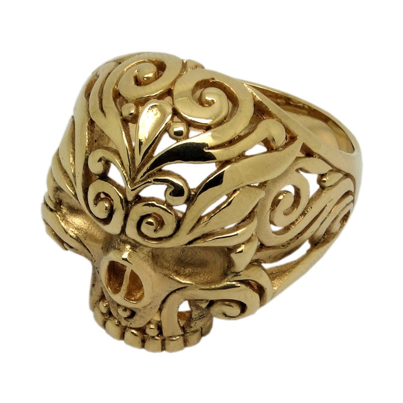 10K Sugar Mexican Skull Yellow Gold Ring Half Jaw Skull - Etsy