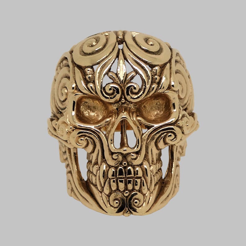 14K Solid Yellow Gold Ring Sugar Mexican Skull Ring Men - Etsy