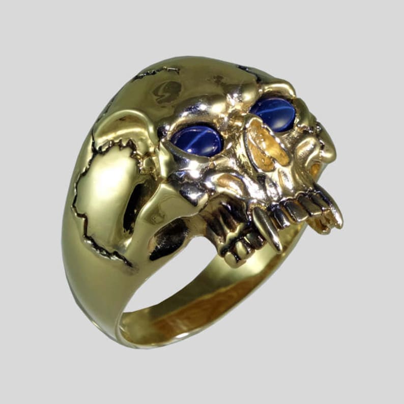 14K Vampire Skull Ring Solid Yellow Gold Skull Vampire - Etsy