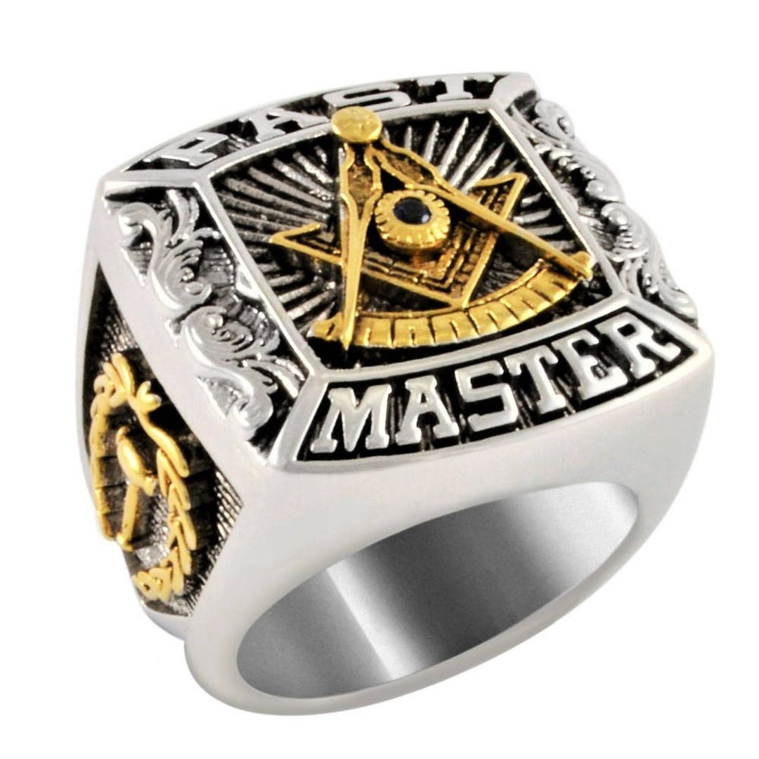Past Master Masonic Blue Stone Man Size Ring White and Yellow 18K Gold ...