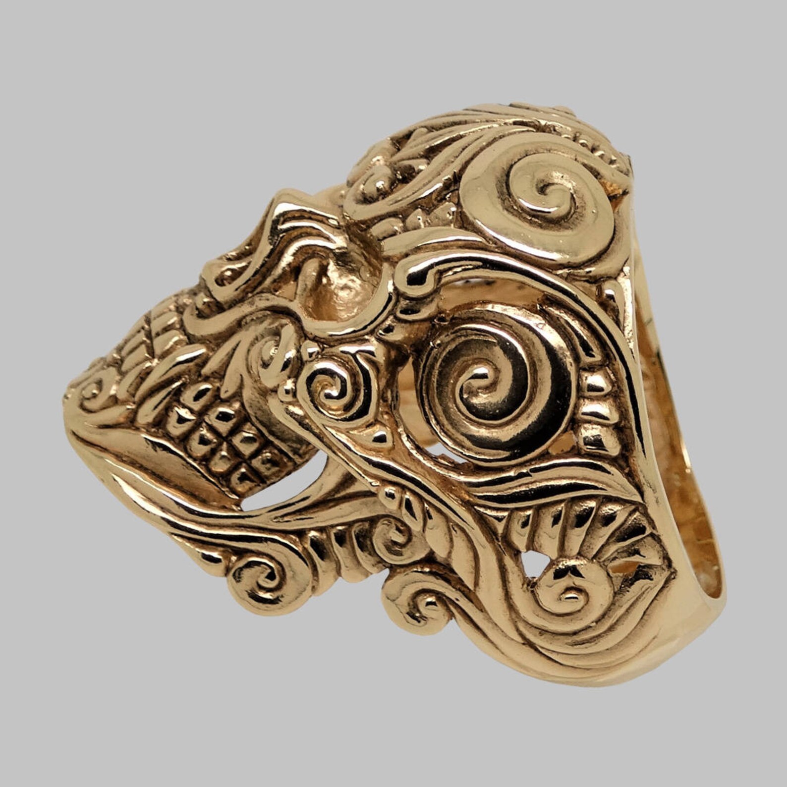 14K Solid Yellow Gold Ring Sugar Mexican Skull Ring Men - Etsy