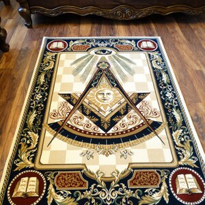 Past Master Masonic Woven Area Rug, Freemason Ring, Square and Compass ...