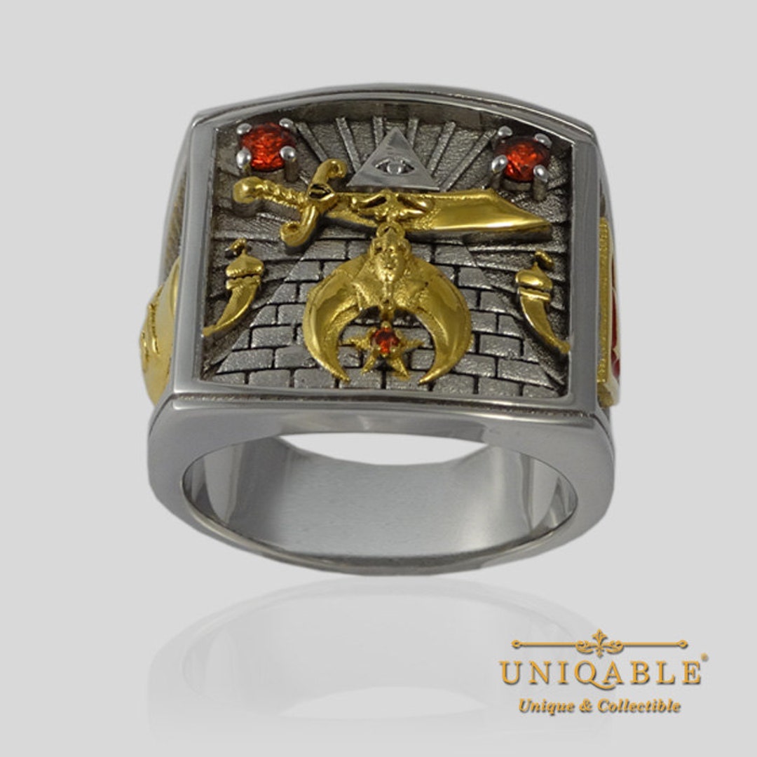 Shriner Masonic Ring: 925 Sterling Silver, 18K Gold Plated, Handmade ...