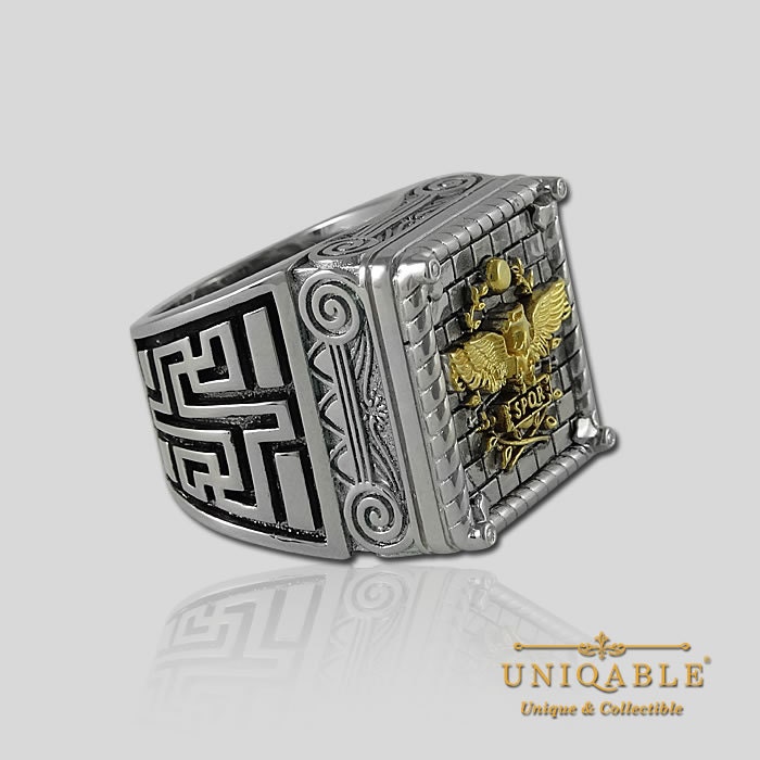 Handmade Sterling Silver Roman Eagle Ring: SPQR 18K Gold Plated ...