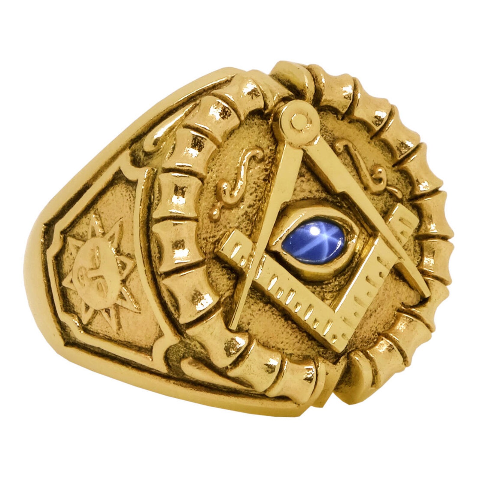 10k Gold Masonic Ring, Blue Star Sapphire, Freemason Jewelry - Etsy