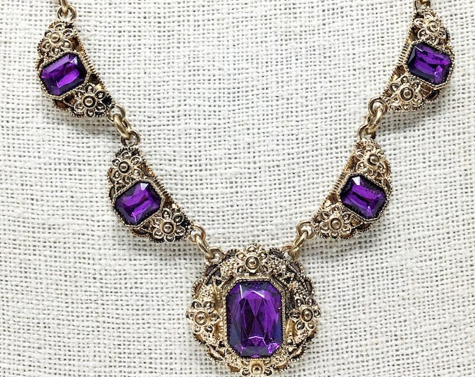 Vintage Avon Purple Glass Necklace & Bracelet Gold Tone Set - Etsy