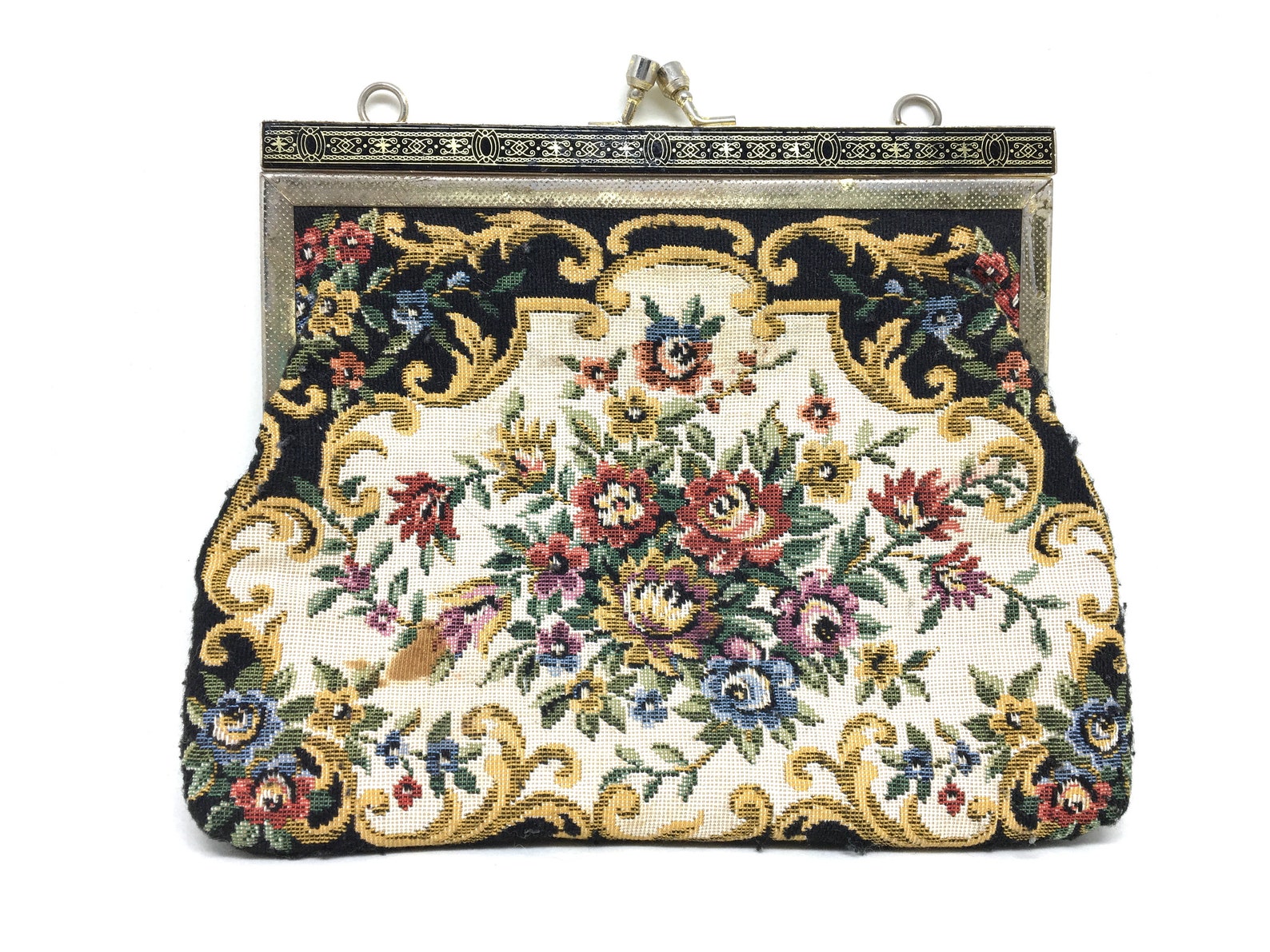 Tapestry Vintage Black Floral Handbag Purse With Gold Chain | Etsy