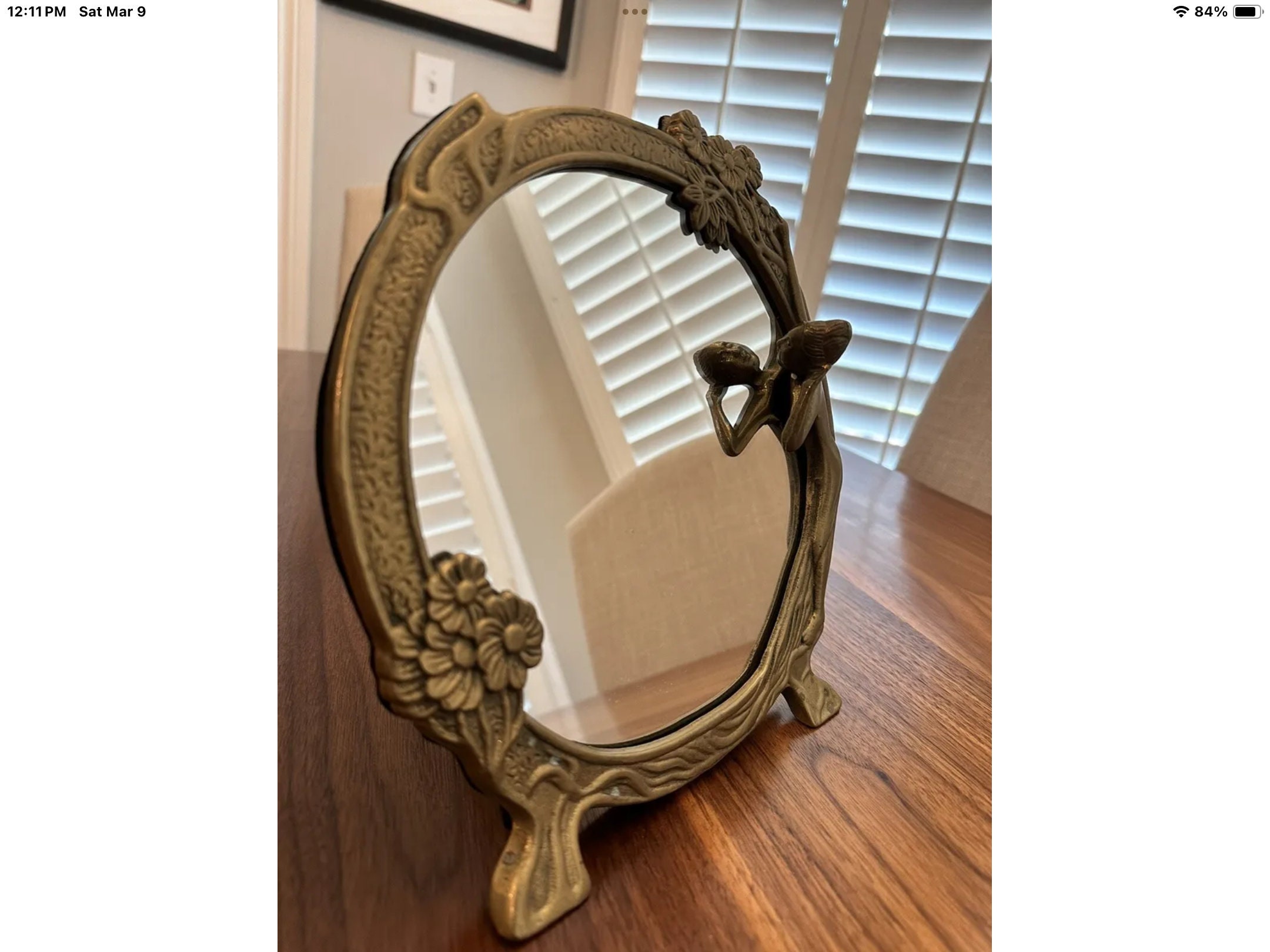 Vintage Art Nouveau Lady of the Lake Tabletop Mirror Brass Vintage Art Nouveau Lady of the Lake Tabletop Mirror Brass
