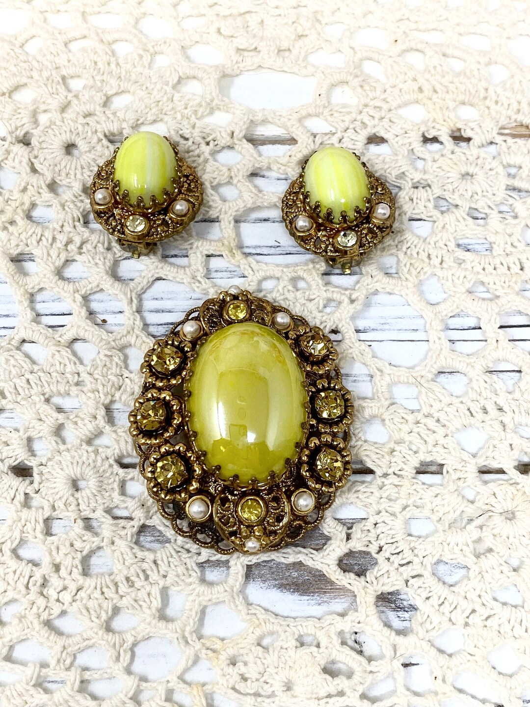 Vintage Rare West Germany 1940s Rhinestone and Yellow Brooch and ...
