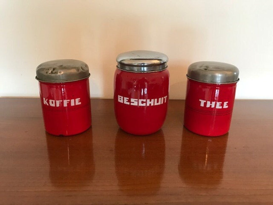3 Antique Containers / Red / Art Deco / Canisters / Kitchenware / 1930s ...