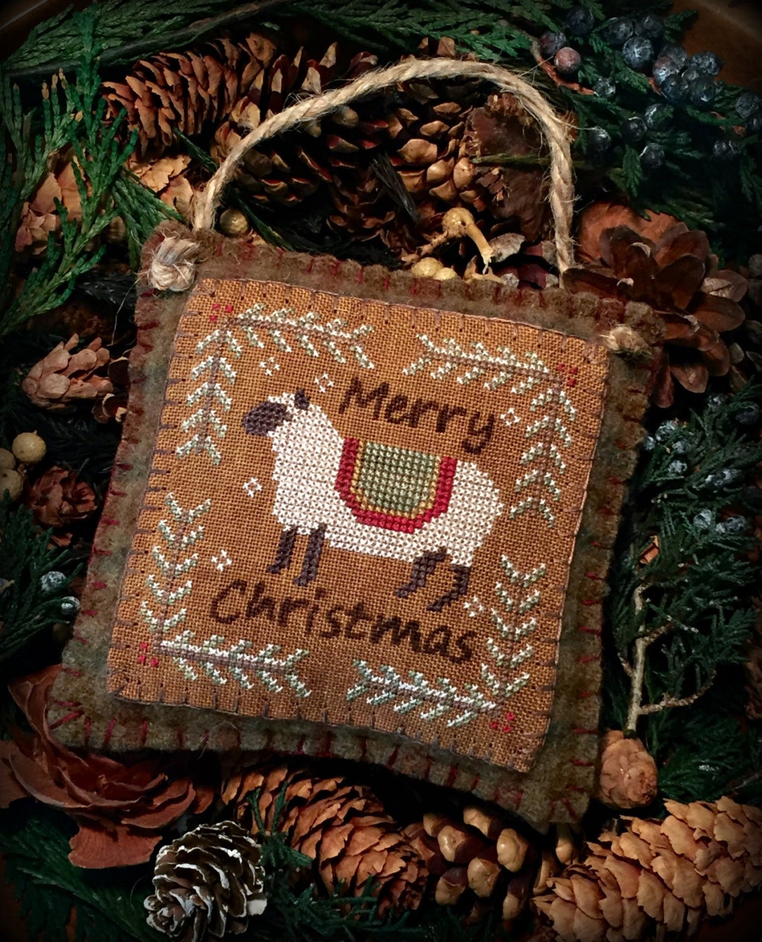 Merry Christmas Ewe Primitive Rustic Christmas Cross Stitch Chart ...