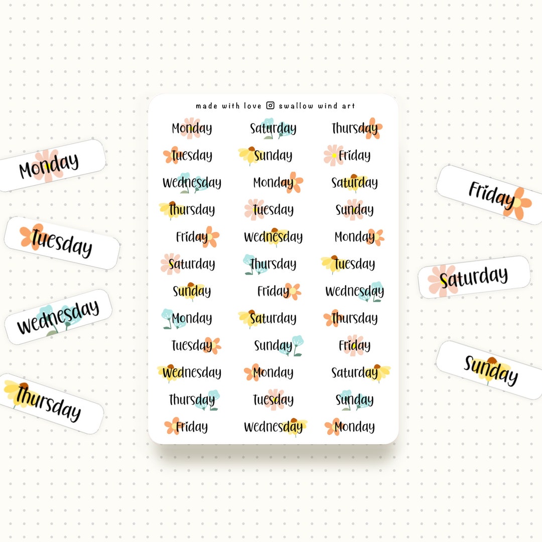 Days of the Week Labels, Weekday Planner Stickers, Header Planner ...