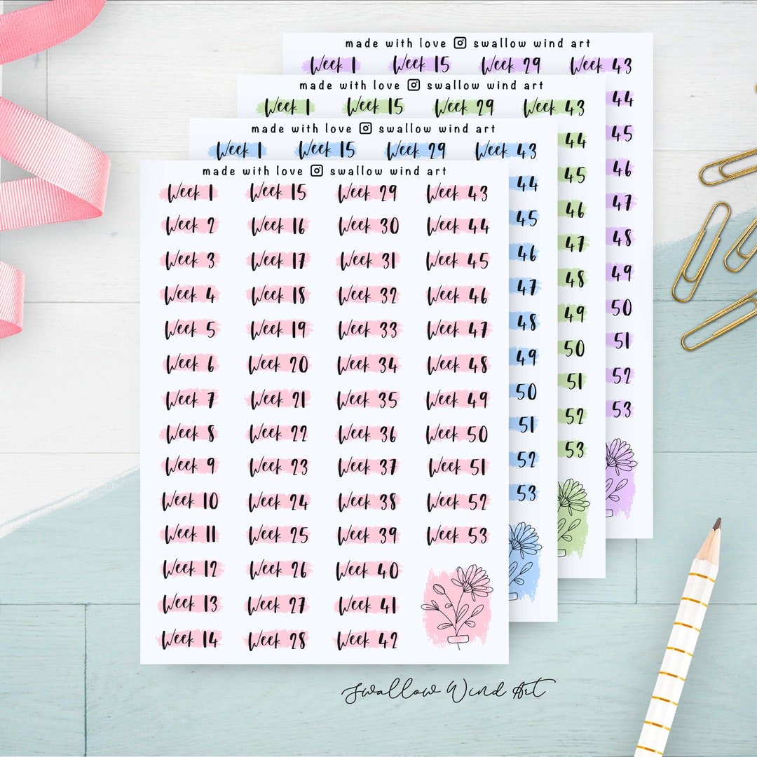 Weeks of the Year Week Number Stickers Daily Journal - Etsy UK