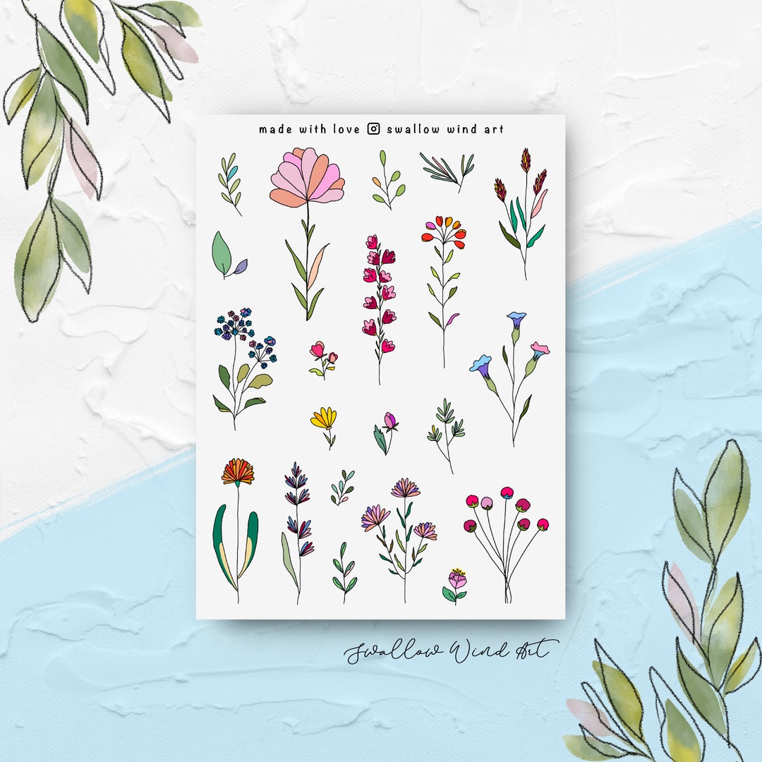 Floral Sticker Sheet - Aesthetic Planner Stickers, Cute Journal ...