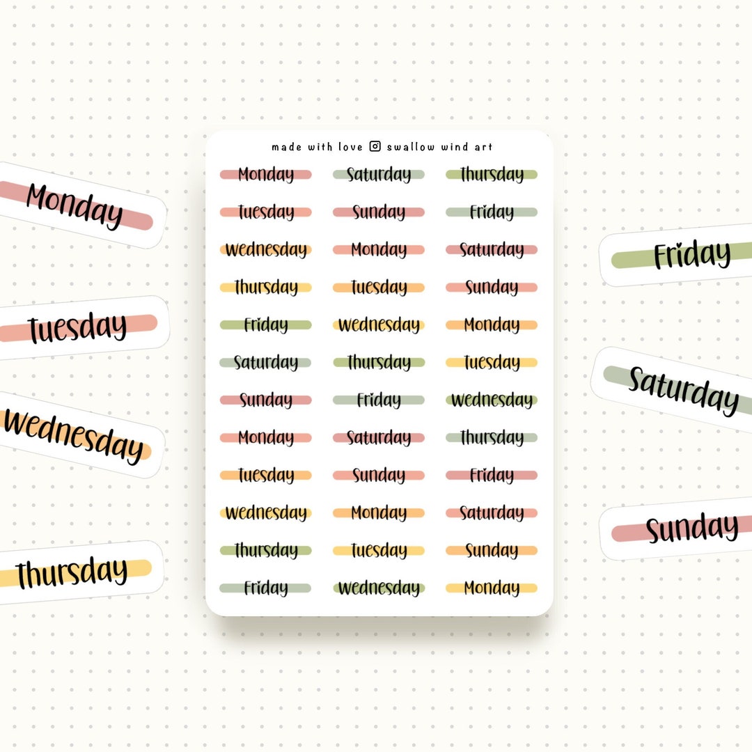 Days of the Week Labels, Weekday Planner Stickers, Header Planner ...