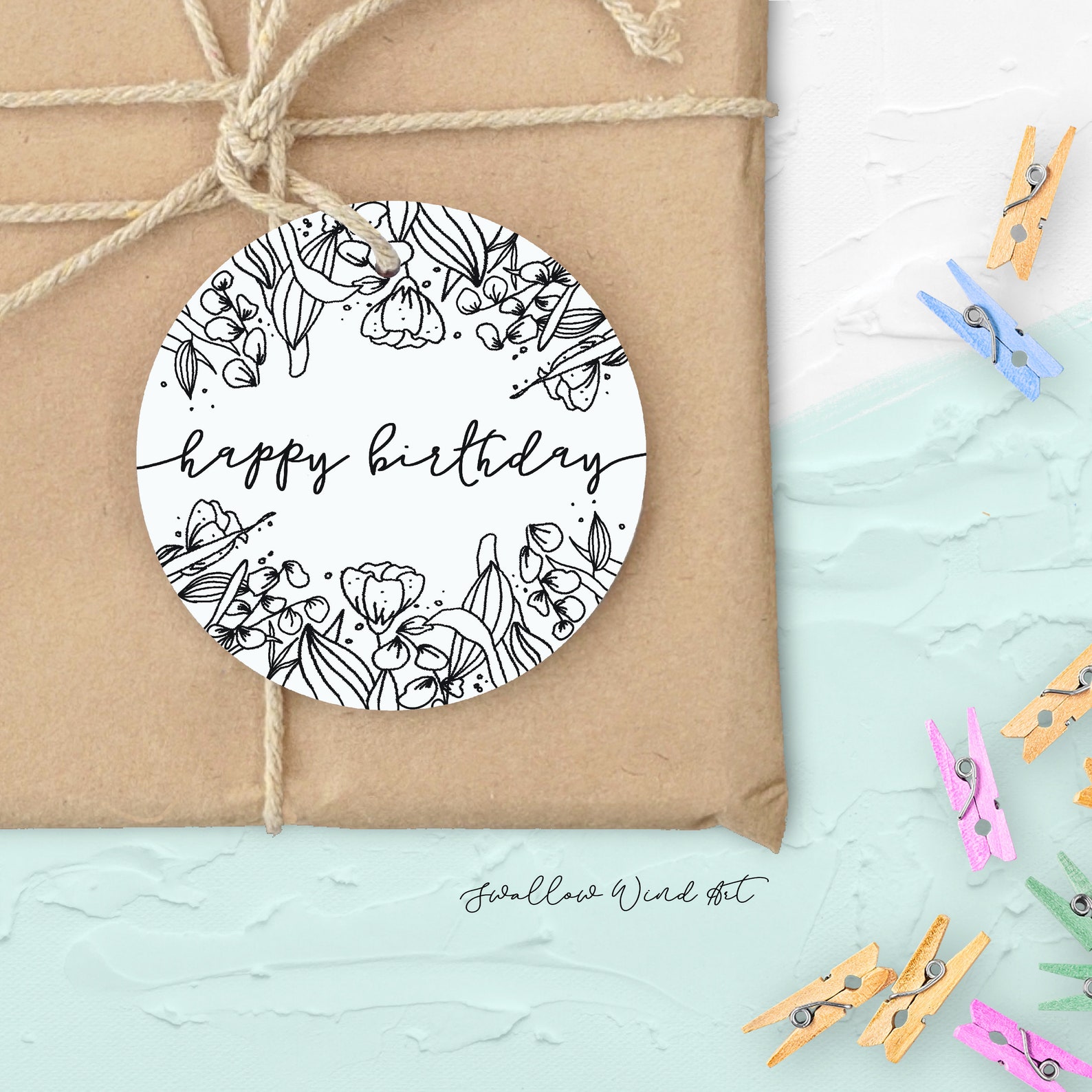 Personalised Gift Tag | Happy Birthday Round Floral Tag | Garden ...