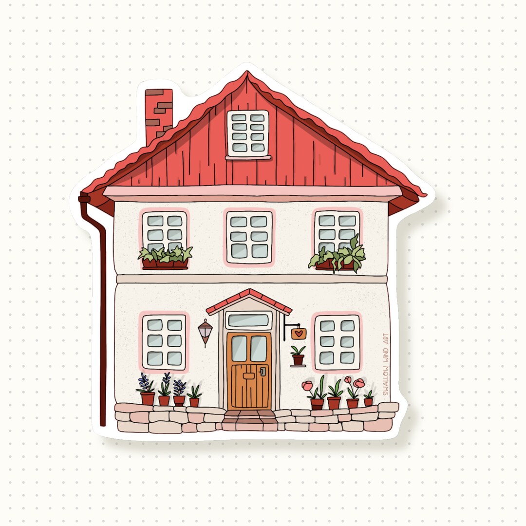 Cosy Cottage Sticker, Red Roof Home Sticker, Cute House Sticker ...