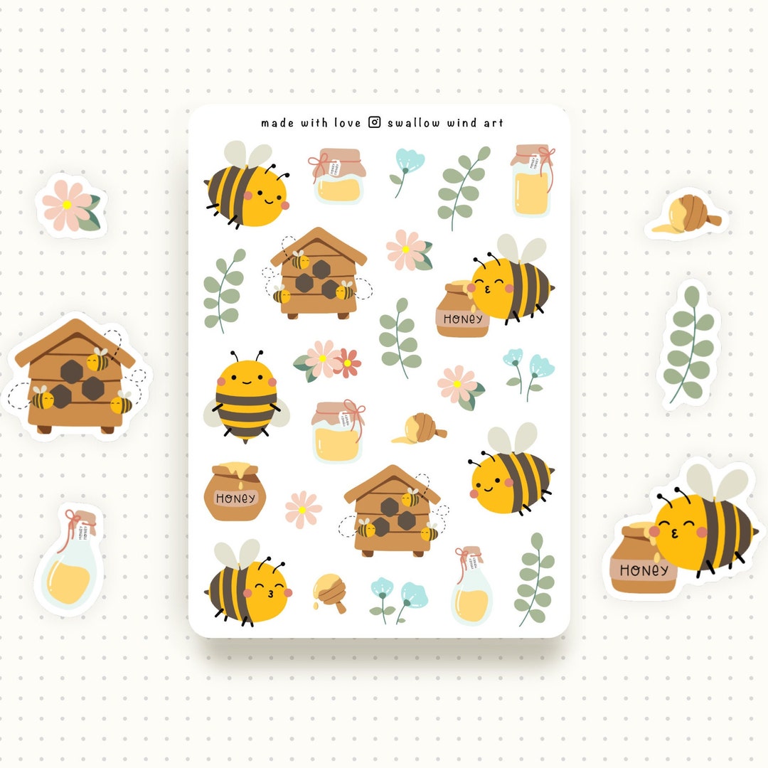 Cute Bumblebee Sticker, Kawaii Planner Sticker, Aesthetic Sticker Gift ...