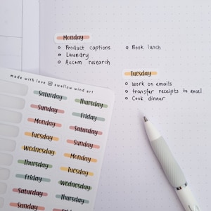 Days of the Week Labels, Weekday Planner Stickers, Header Planner ...