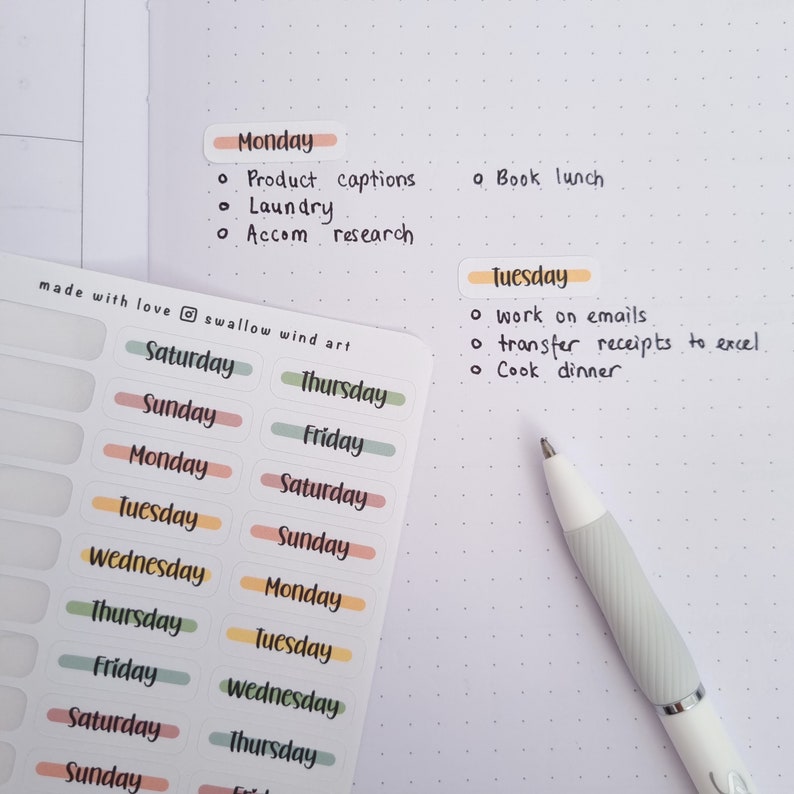 Days of the Week Labels, Weekday Planner Stickers, Header Planner ...