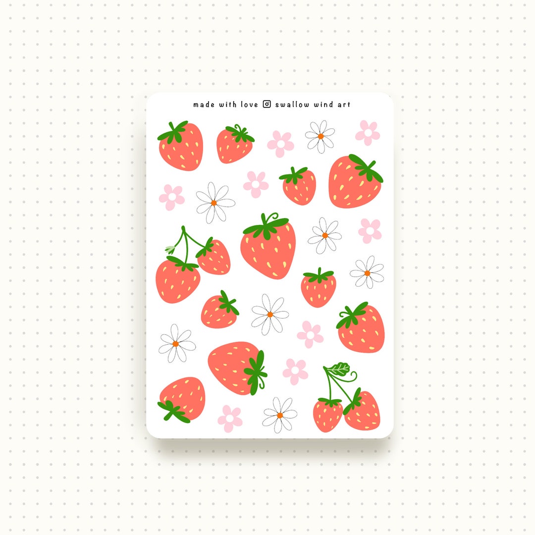 Cute Planner Sticker Sheet, Cute Sticker Sheet, Strawberry and Flower ...