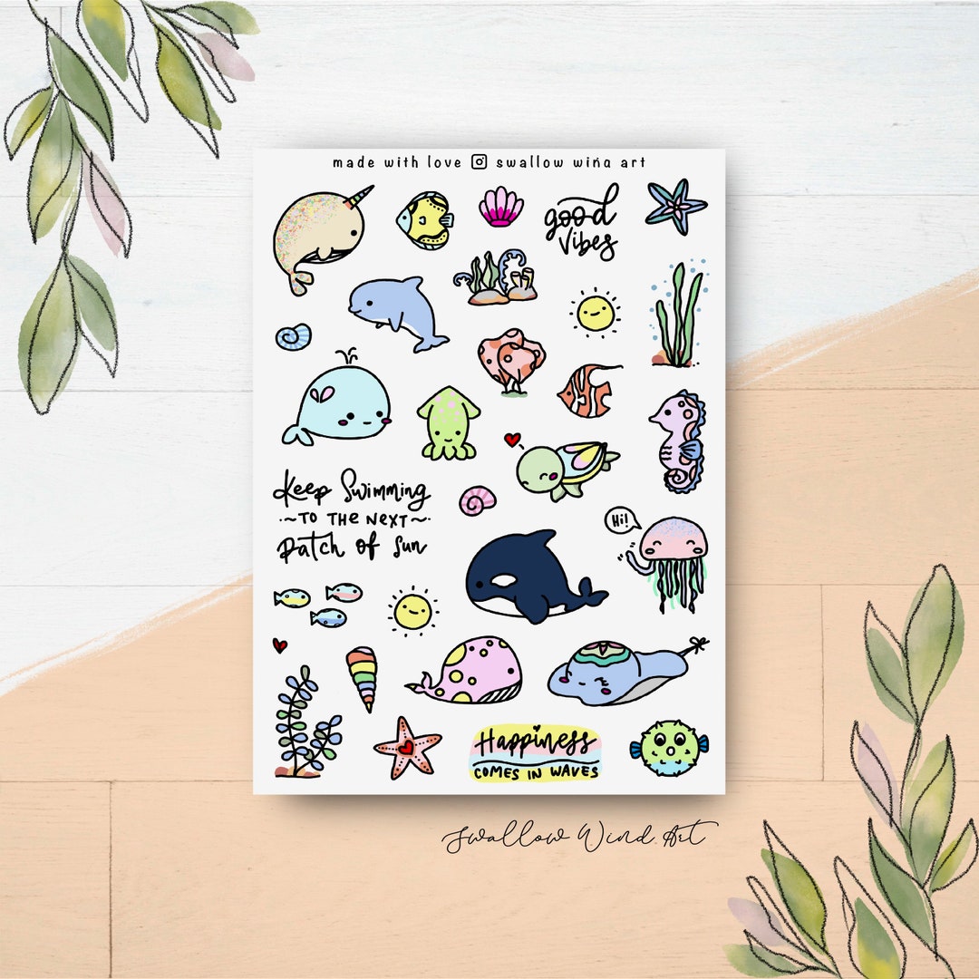 Under the Sea Sticker Sheet, Ocean Animal Scrapbook Stickers, Cute ...