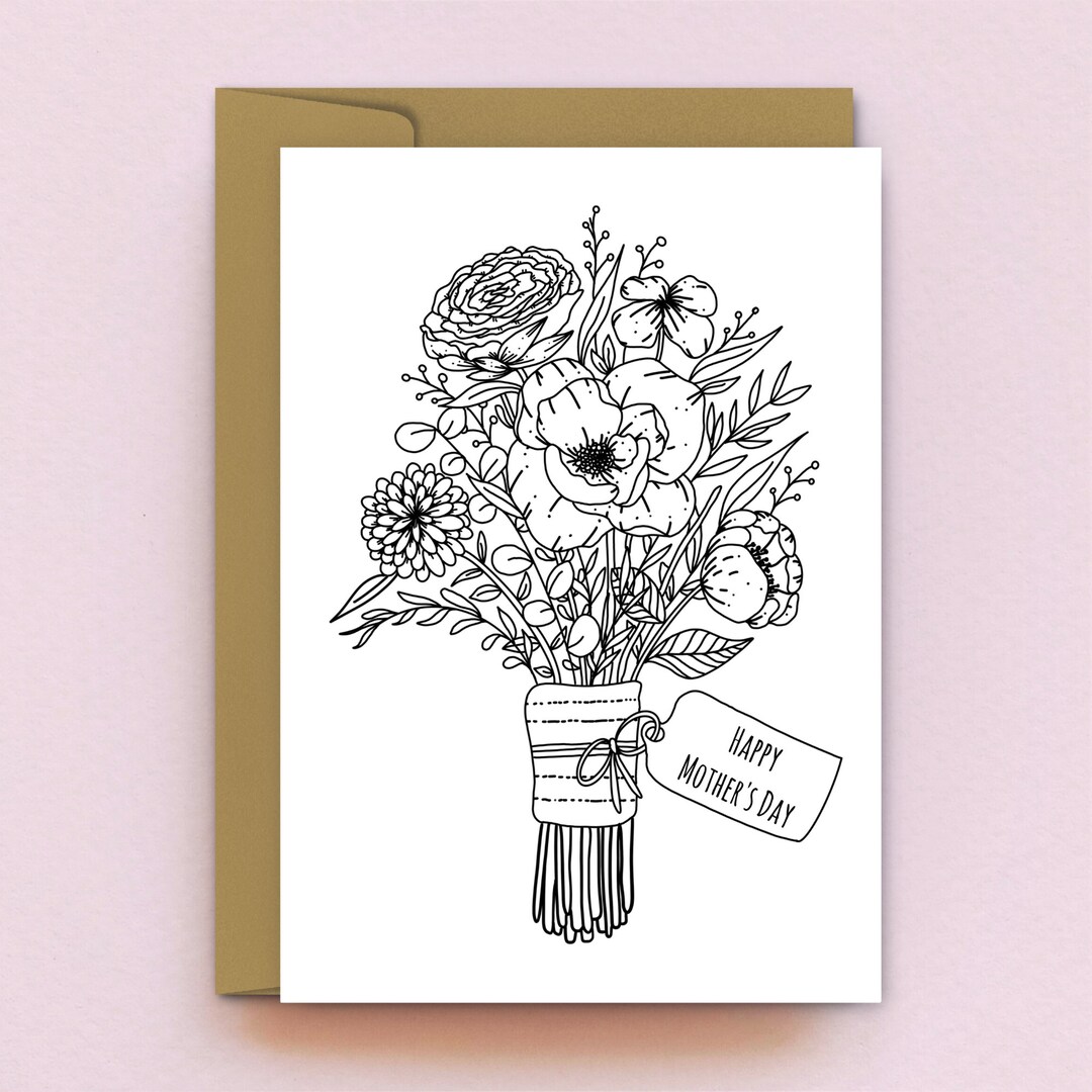 Mother's Day Card Bouquet of Flowers Card for Mom Thank You Card ...