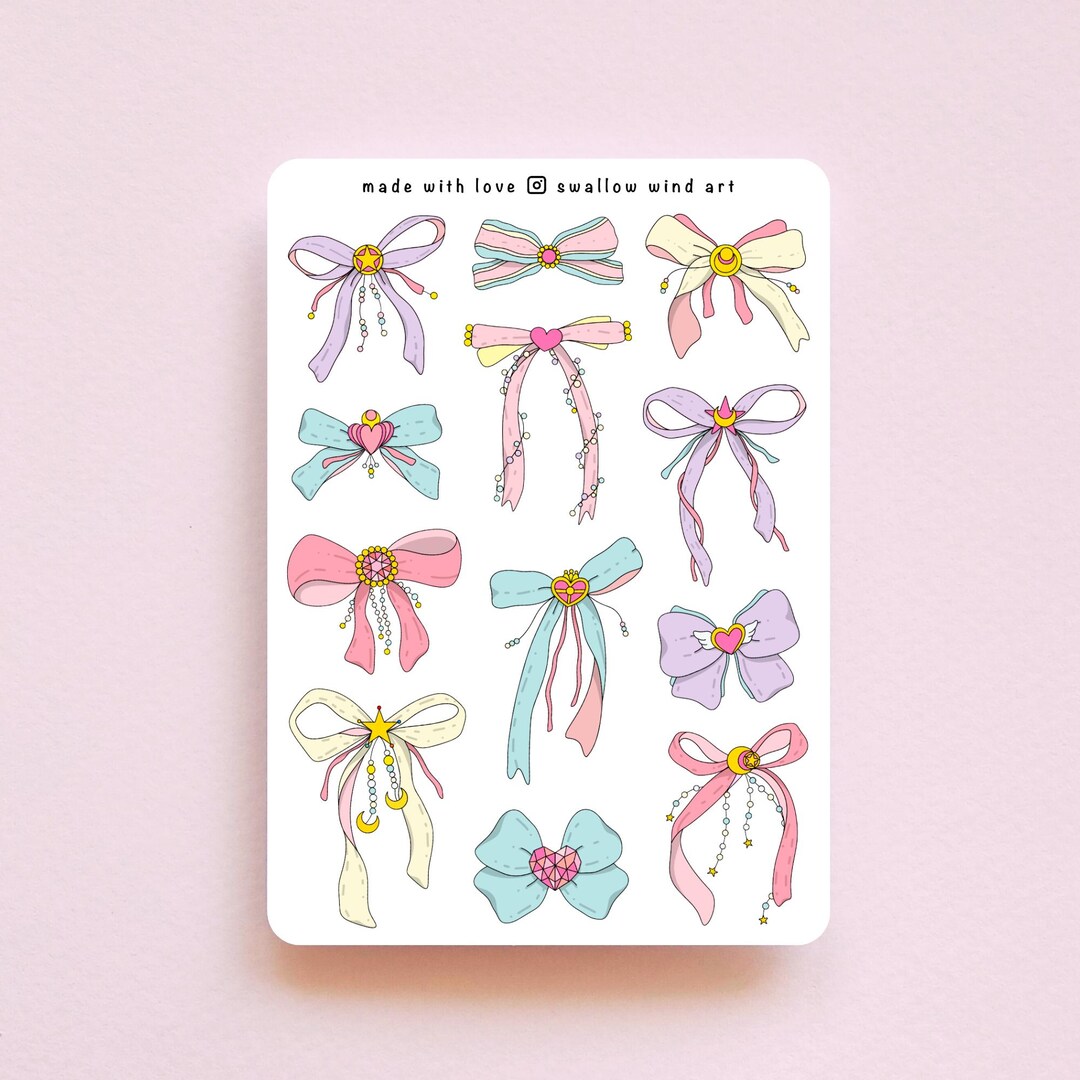 Ribbon Bows Journal Sticker, Magical Girl Bows Sticker, Red Bows ...