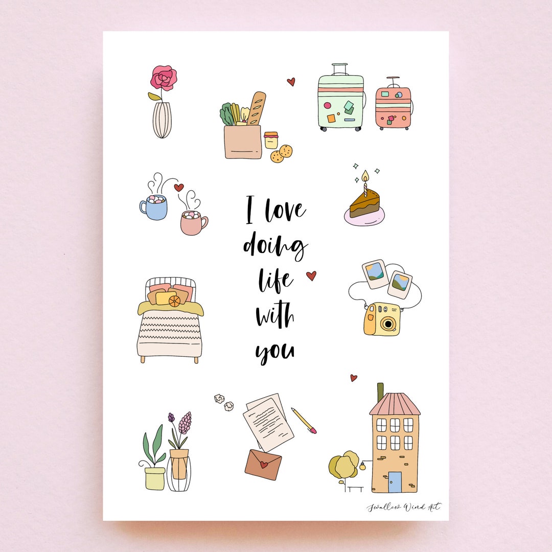 Love Themed Art Print, I Love Doing Life With You, Anniversary Gift ...