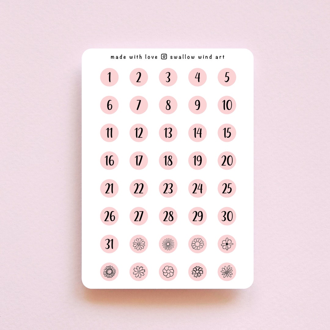 Date Dot Stickers, Monthly Dates Notebook Stickers, Mini Number Planner ...
