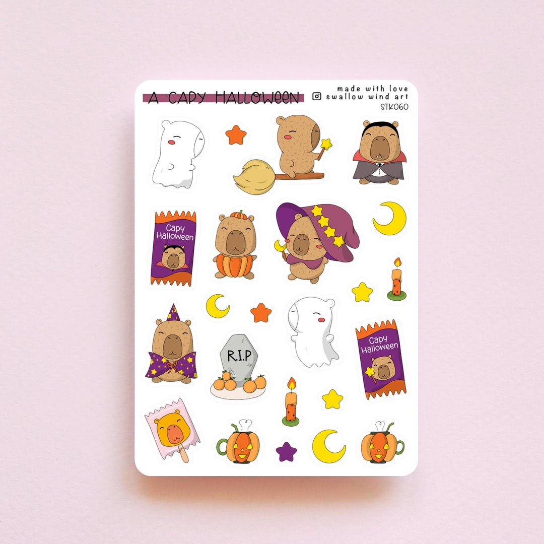 Capybara Halloween Sticker Sheet, Funny Journal Stickers - Etsy