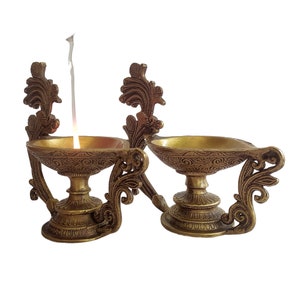 Pair of Traditional Brass Oil Lamps. Height 18 Cm X Length 21 X Width ...