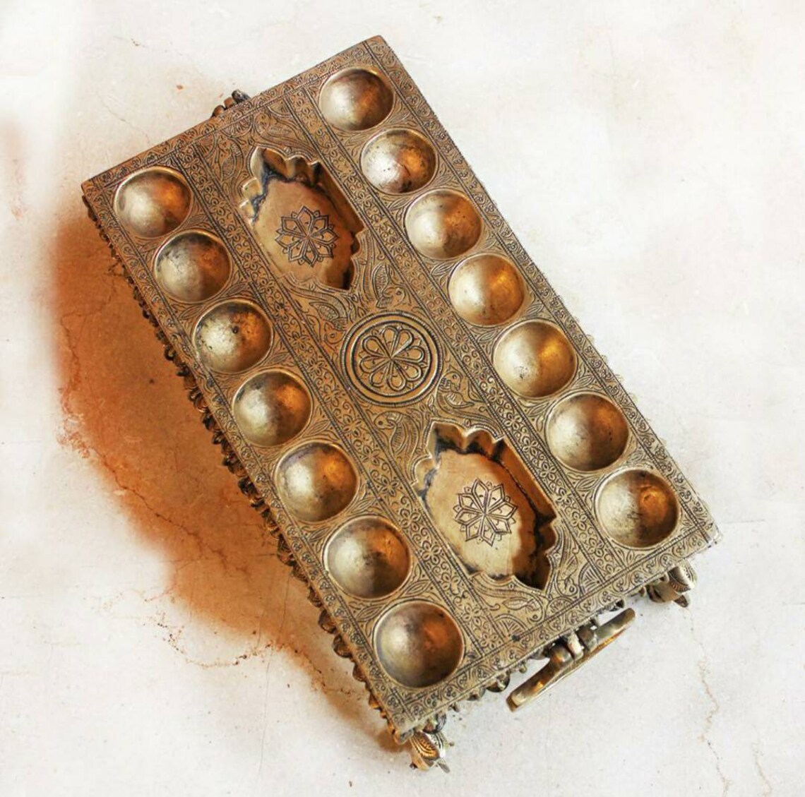 Magnificent Brass Pallanghuzi Board Game With 14 Pits From | Etsy