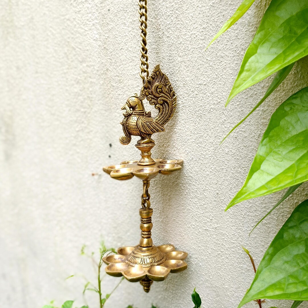 Brass Hamsa Bird Diya Lamp: Two-tier Indian Hanging Lamp - Etsy