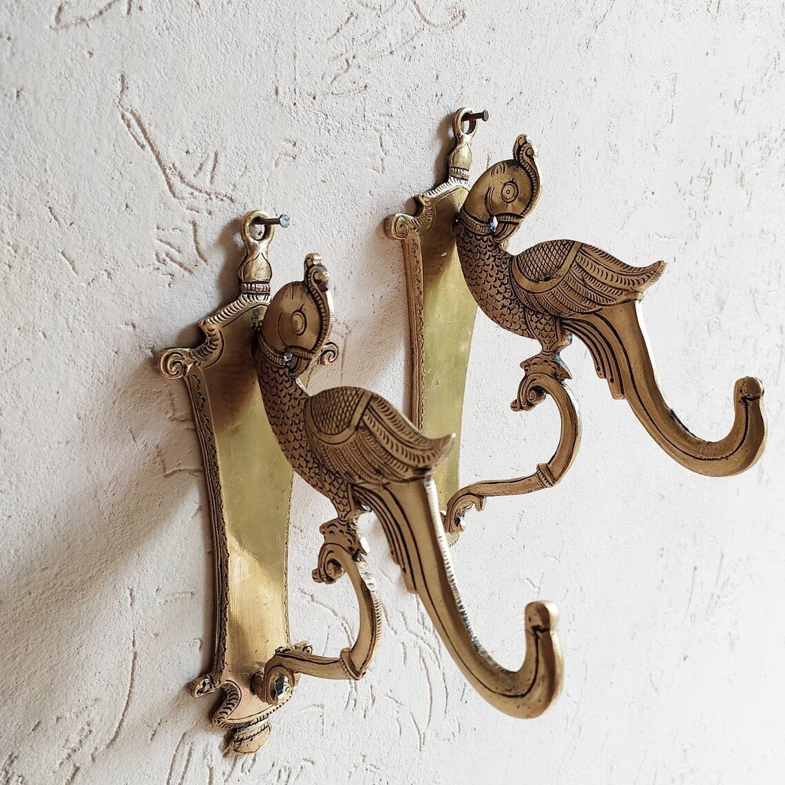 Pair of Ornate Handcrafted Parrot Design Brass Wall Hooks With | Etsy