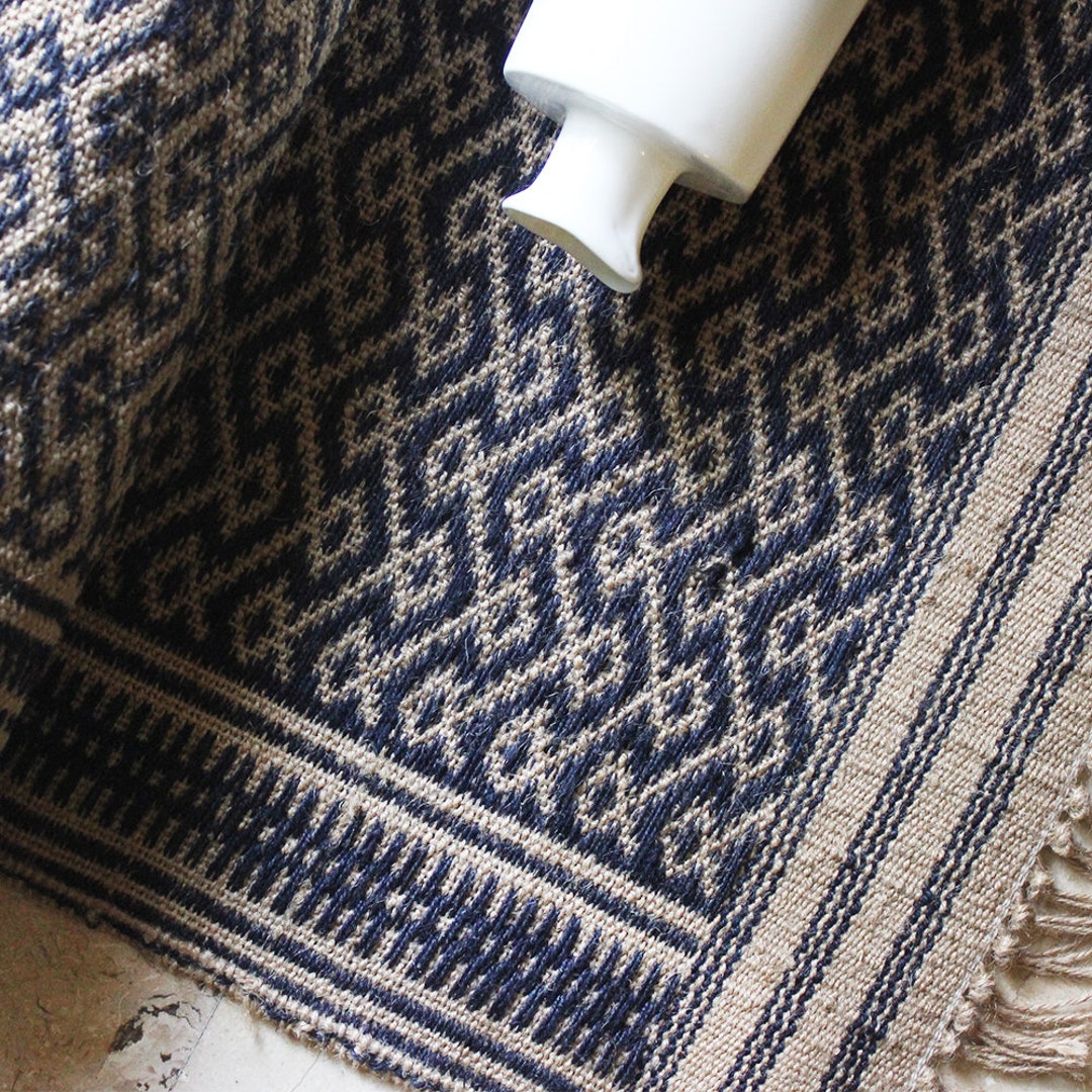 Indigo Blue and Beije Handwoven Jute Rug, Pure Cotton Dhurrie With ...