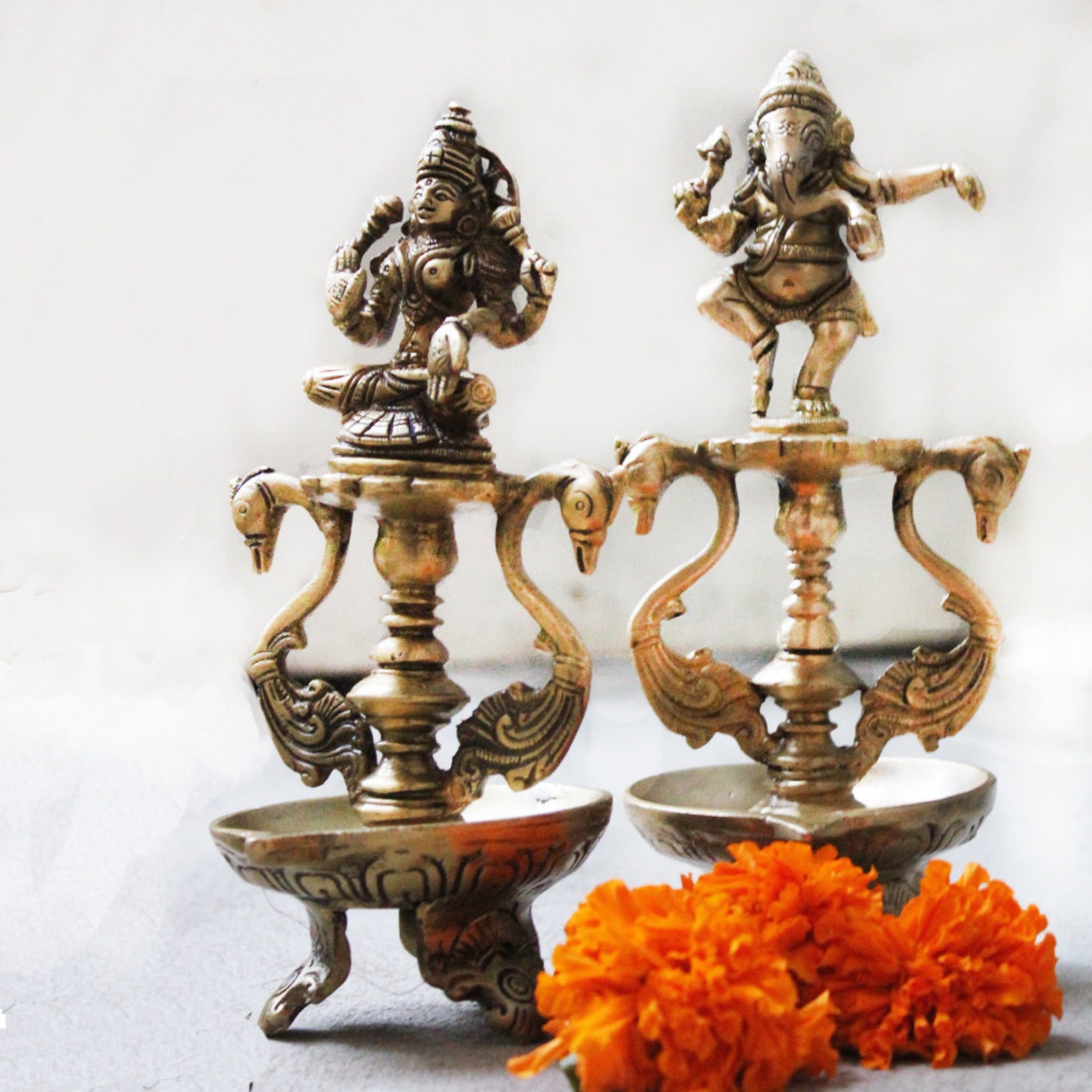 Set of 2 Hand Crafted Oil Lamps of Hindu Deities Lord Ganesha - Etsy