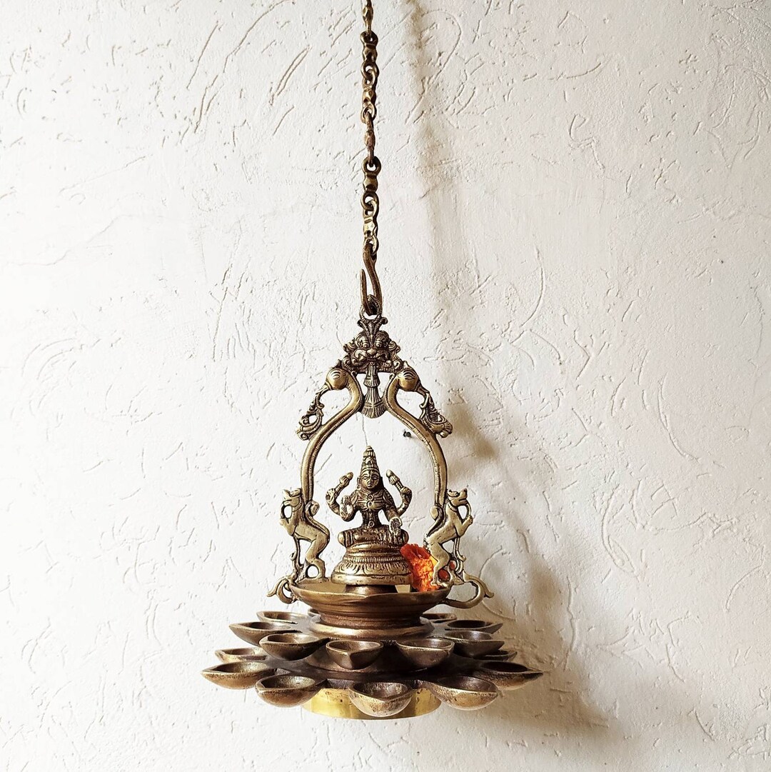 Brass Lamp of Lakshmi Goddess of Wealth, Religious Home Decor, Lotus ...