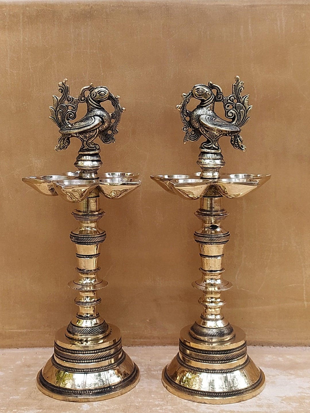 Brass Oil Lamp Pair With Hamsa Bird, South Indian Diya, 30cm - Etsy