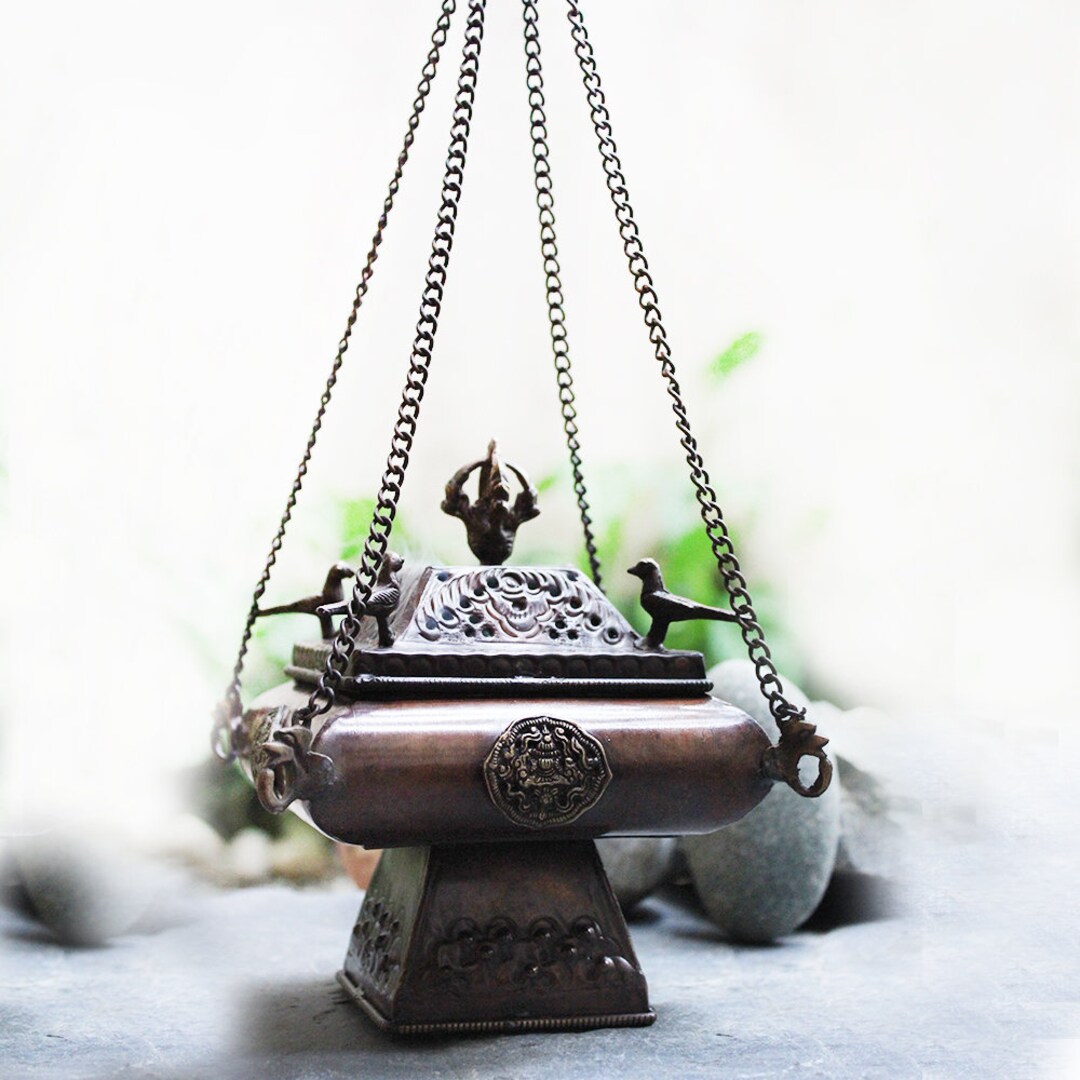 Traditional Tibetan Style Copper Incense Burner With Peacocks and ...