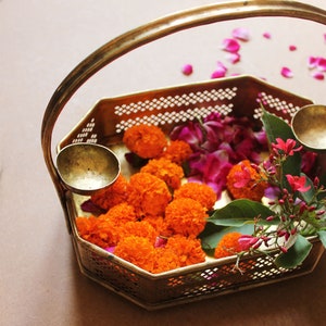 Poola Sajja - Traditional Brass Basket for Worship, Octagonal Brass ...