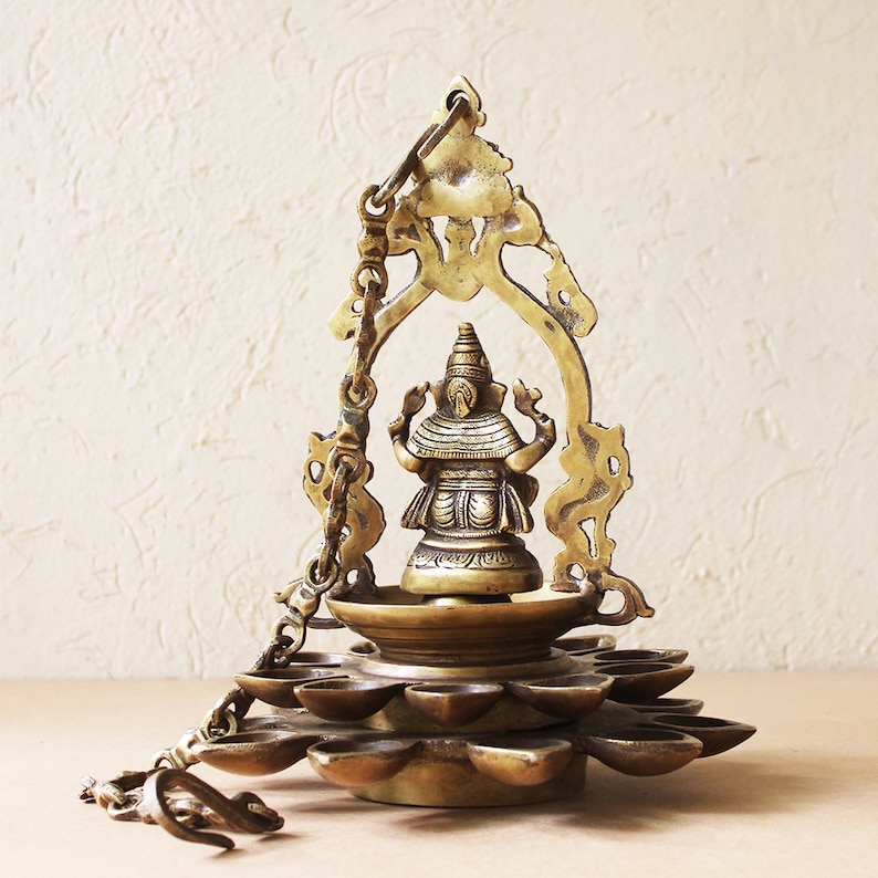 Vintage Brass Ganesha Oil Lamp, South Indian Religious Decor - Etsy