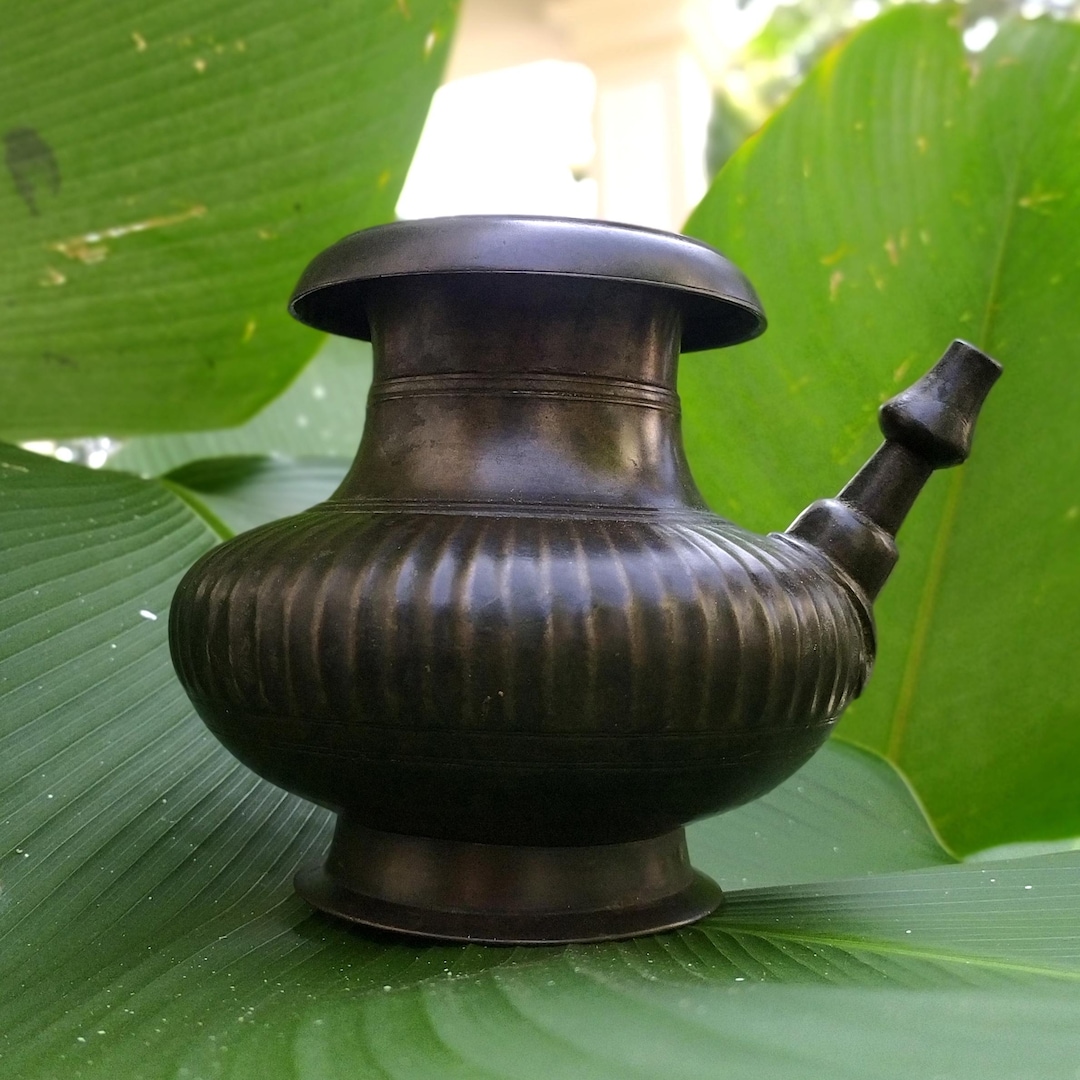 Ribbed Brass Vintage Lota | Drinking Water Vessel With Spout From South ...