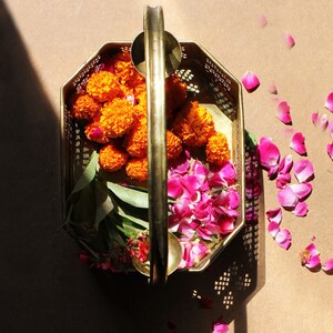 Poola Sajja - Traditional Brass Basket for Worship, Octagonal Brass ...